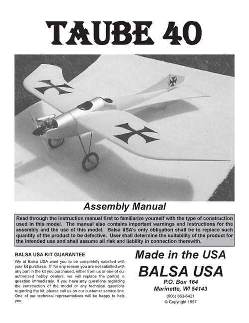 Taube 40 Plans and Instruction Manual – Balsa USA