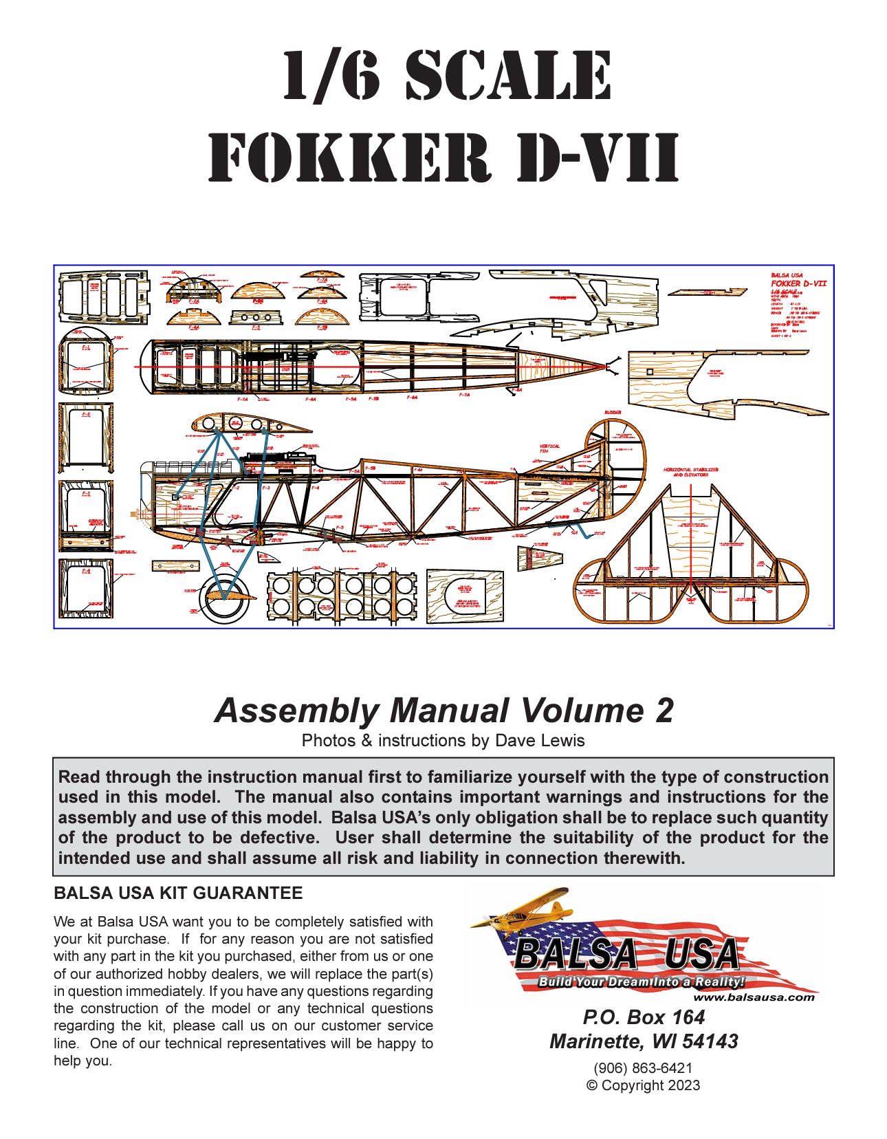 1/6 Scale Fokker D-VII Plans and Manual – Balsa USA