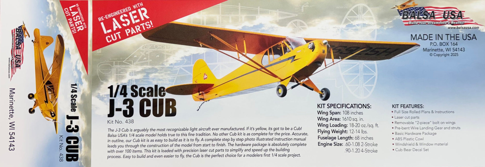 1/4 Scale J-3 Piper Cub – Balsa USA