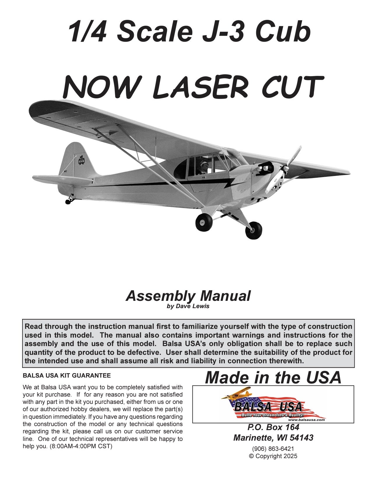 2025 1/4 scale J-3 Cub Digital Manual – Balsa USA