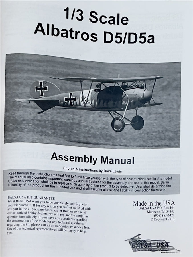 1/3 Scale Albatros D5/D5A Manual – Balsa USA