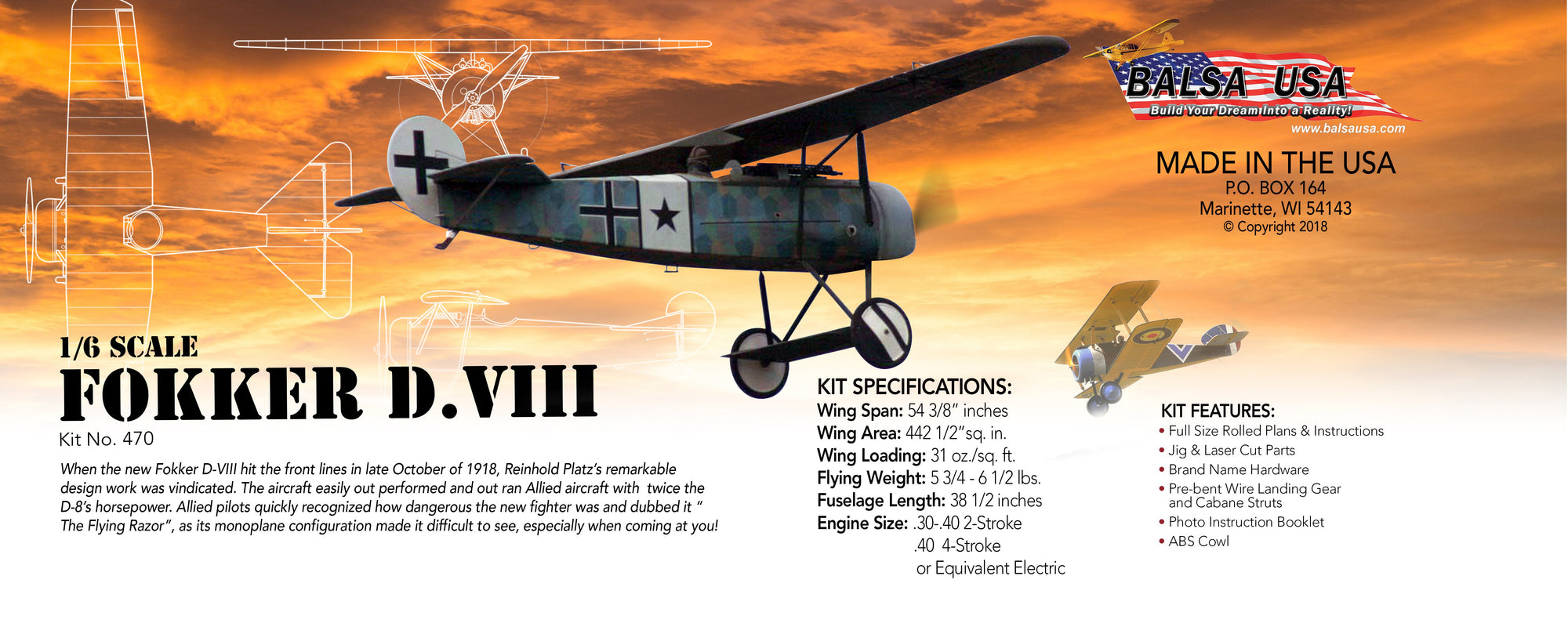 1/6 Scale Fokker D-VIII – Balsa USA