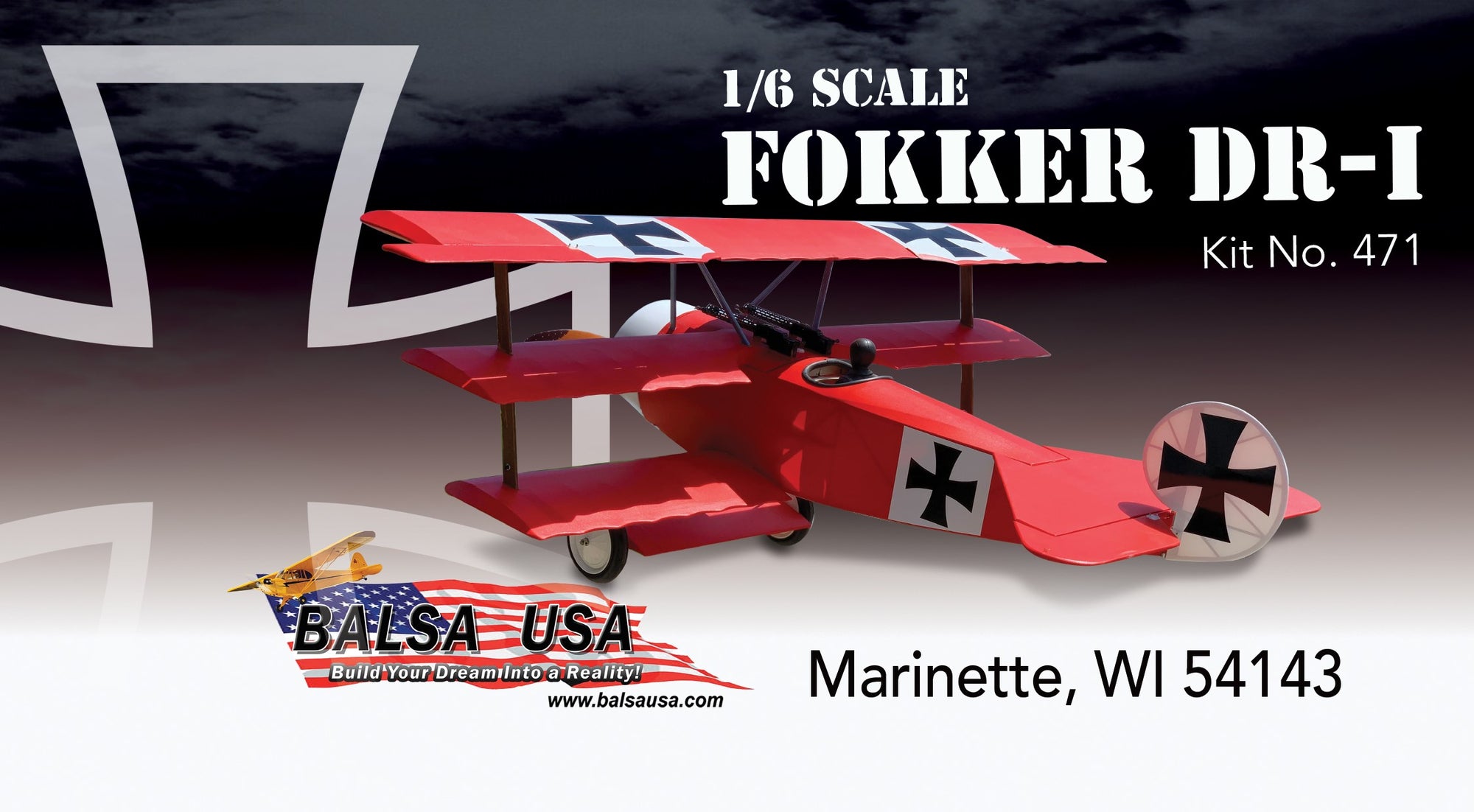 1/6 Scale Fokker DR.1 Triplane – Balsa USA