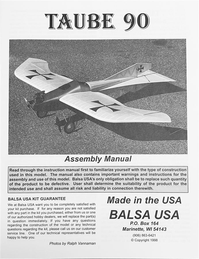 Taube 90 Plans and Instruction Manual – Balsa USA