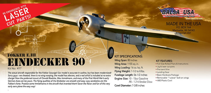 Fokker EIII Eindecker 90 – Balsa USA