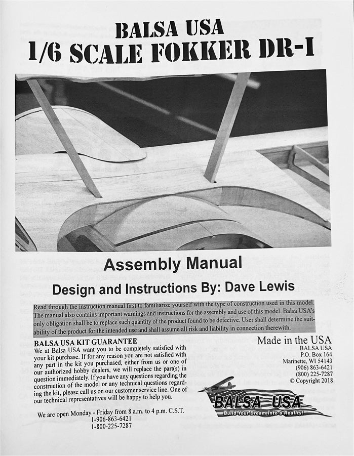 1/6 Scale Fokker DR-1 Triplane Plan and Manual – Balsa USA
