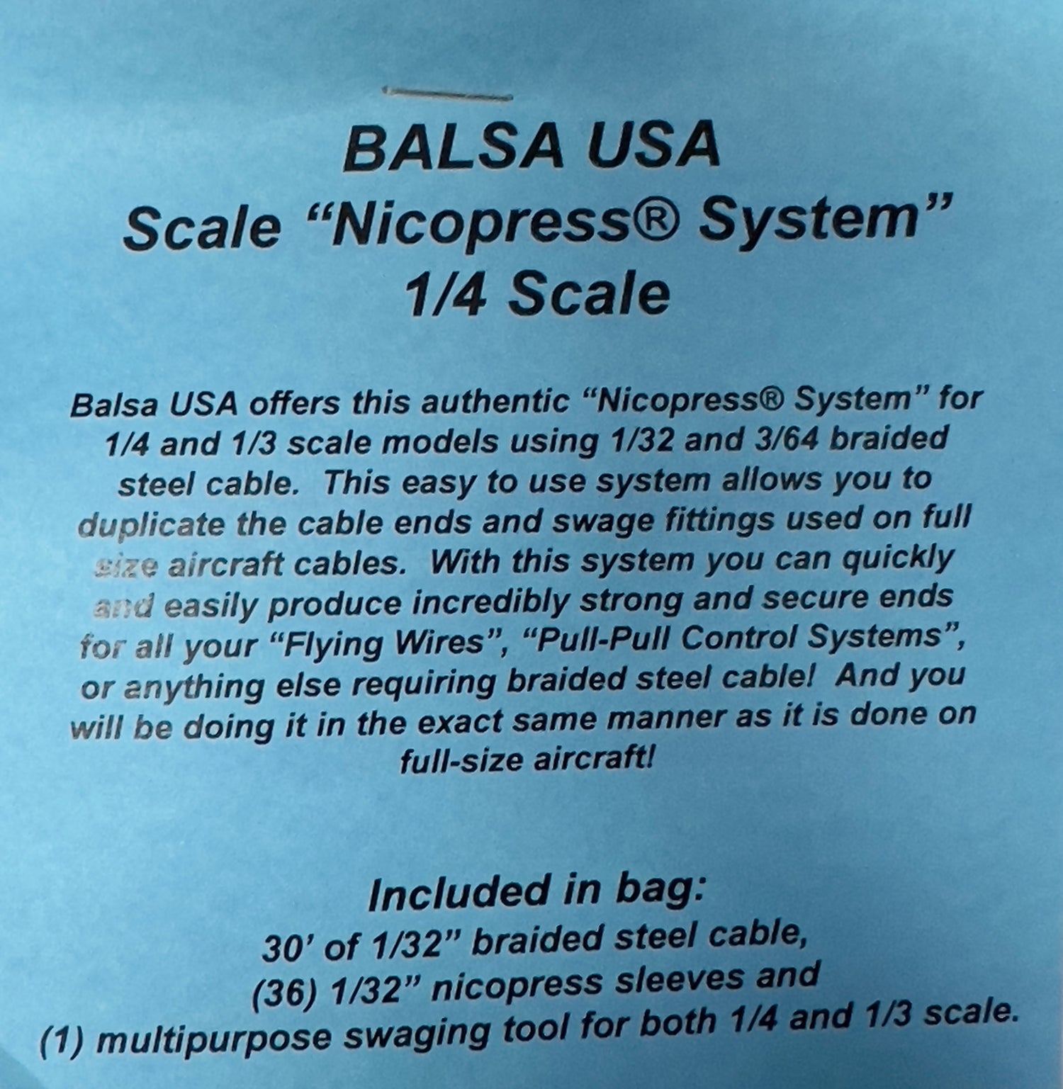 1/4 SCALE DELUXE NICOPRESS STARTER SET – Balsa USA