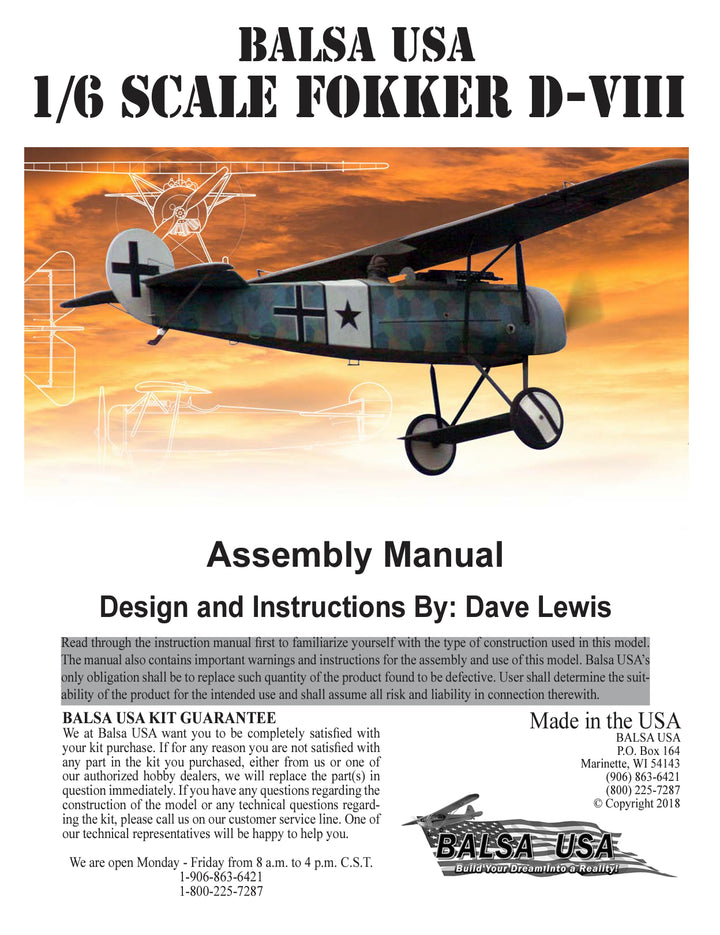 1/6 Scale Fokker D-VIII Digital Manual – Balsa USA