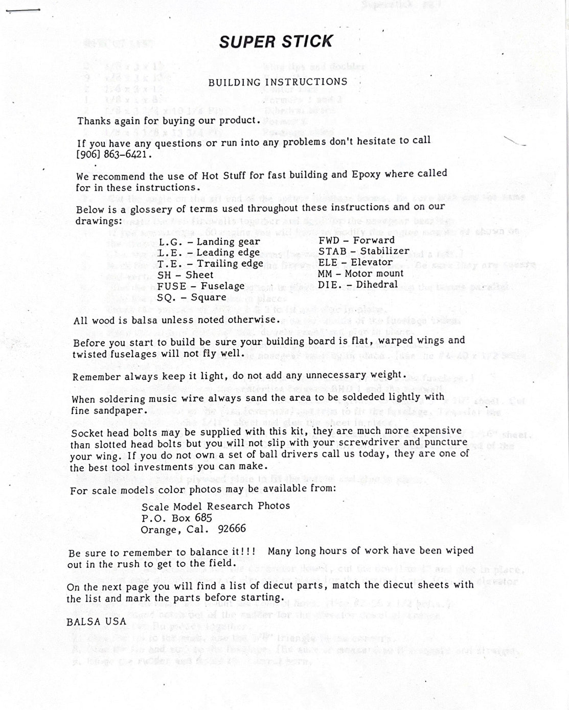 Superstick Plans and Instruction Manual – Balsa USA